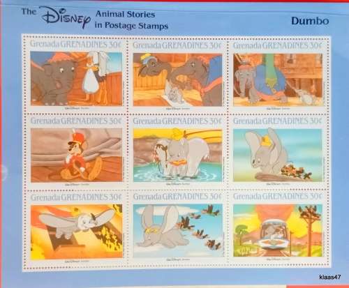 Caribbean - Grenada Grenadines - 1987 - Disney (Dumbo) Sheet of 9 - Issue No 2564 with ...